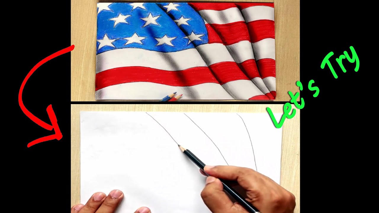 Re-creation from reference image | USA Flag Drawing realistic - YouTube