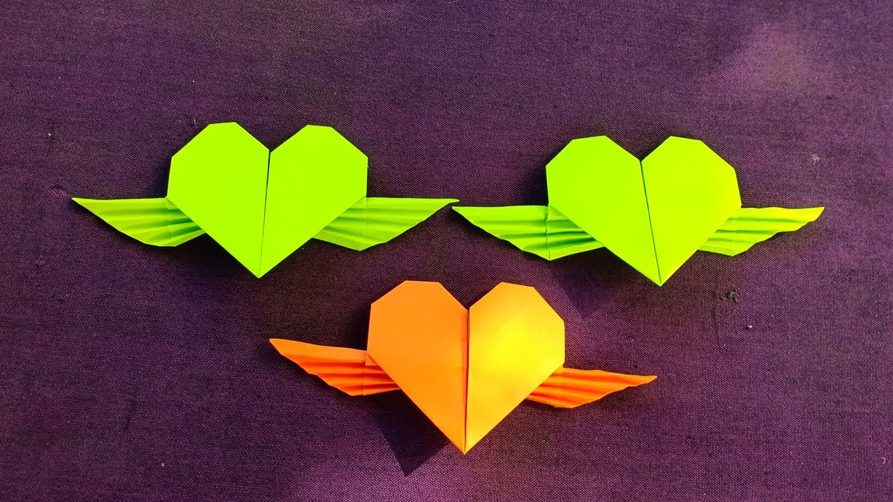 How to make Heart with wings origami craft tutorial | Origami heart ...