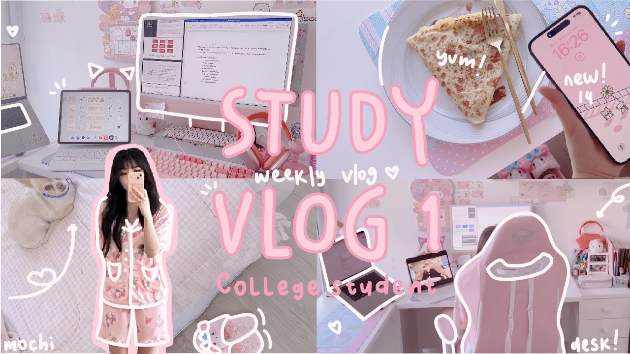🎀PINK STUDY VLOG, Ep. 1🎀 || studying for midterms, new iPhone 14 pro ...