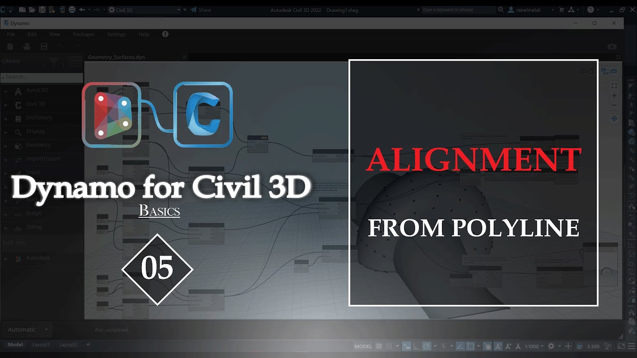 DYNAMO CIVIL 3D | 05- Alignment from polyline in dynamo for civil 3d - YouTube
