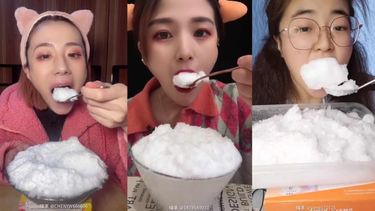 FLUFFY WHITE ICE SOFT POWDERY SPOONFULS ICE EATING ASMR | FREEZER FROST ...