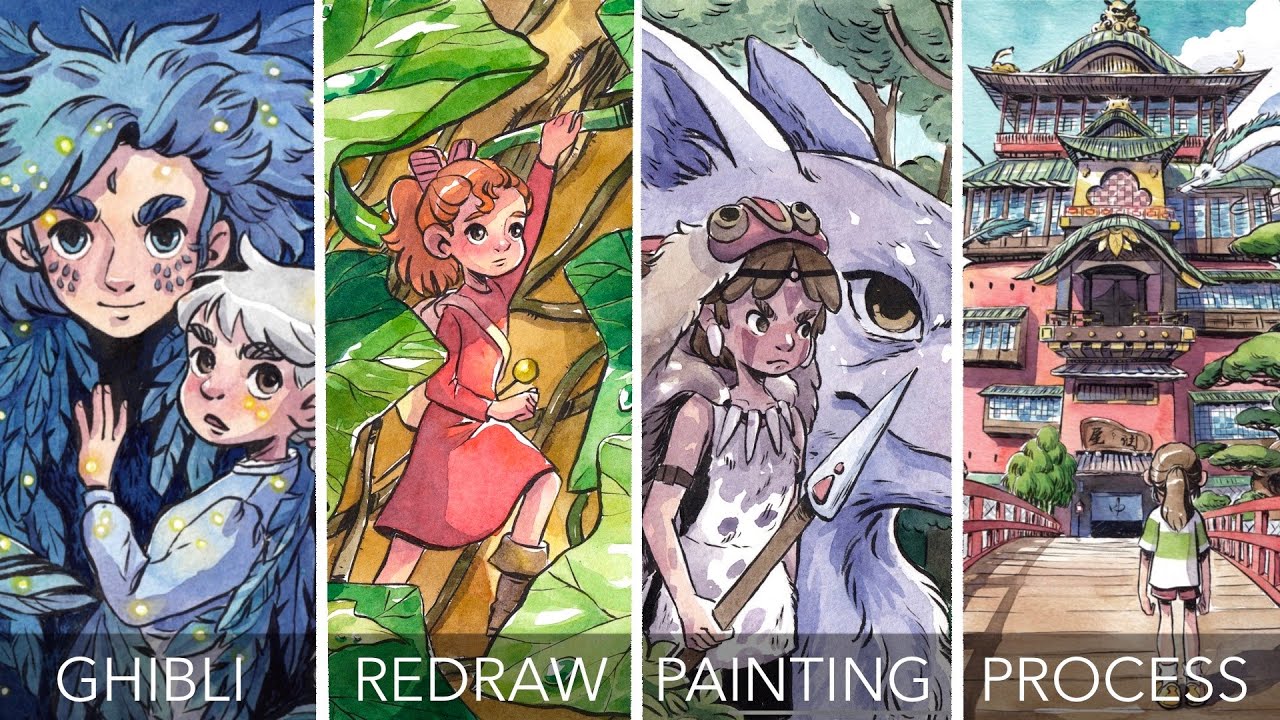 GHIBLI REDRAW | Repainting my favourite Studio Ghibli scenes with ...