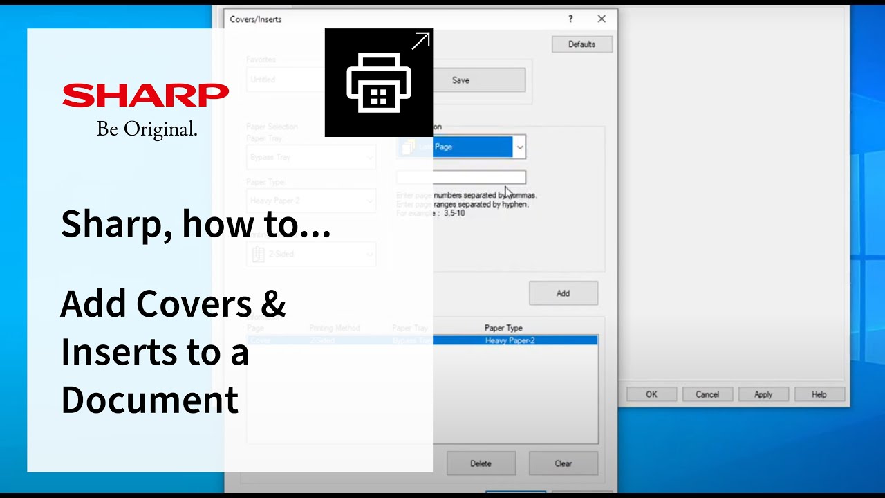 Sharp, how to add Covers and Inserts to a Document on a Sharp ...