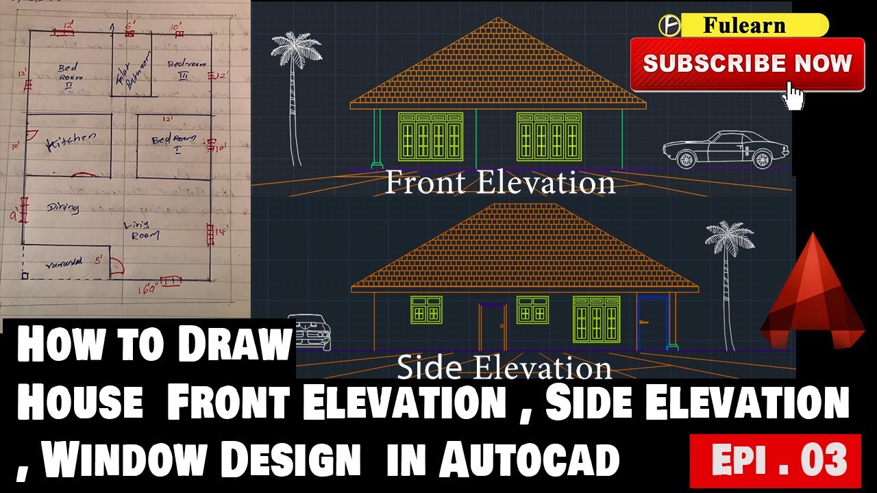 How to Draw House Front Elevation , Side Elevation , Window Design in ...