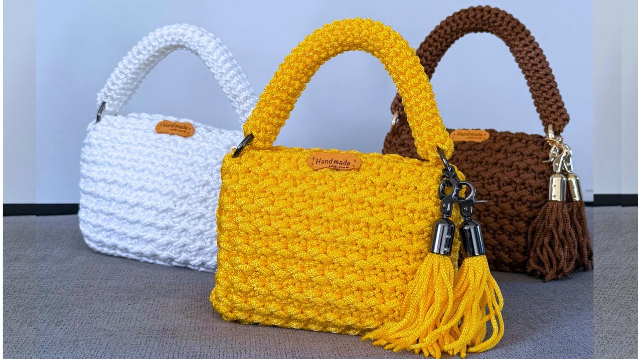 How to Crochet A Little Cute Bag With Macrame Yarn - YouTube