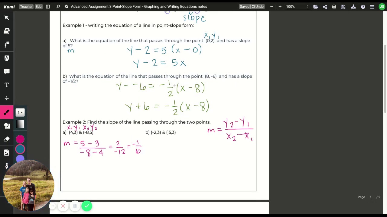 Advanced Assignment 3 notes Point Slope Form - YouTube