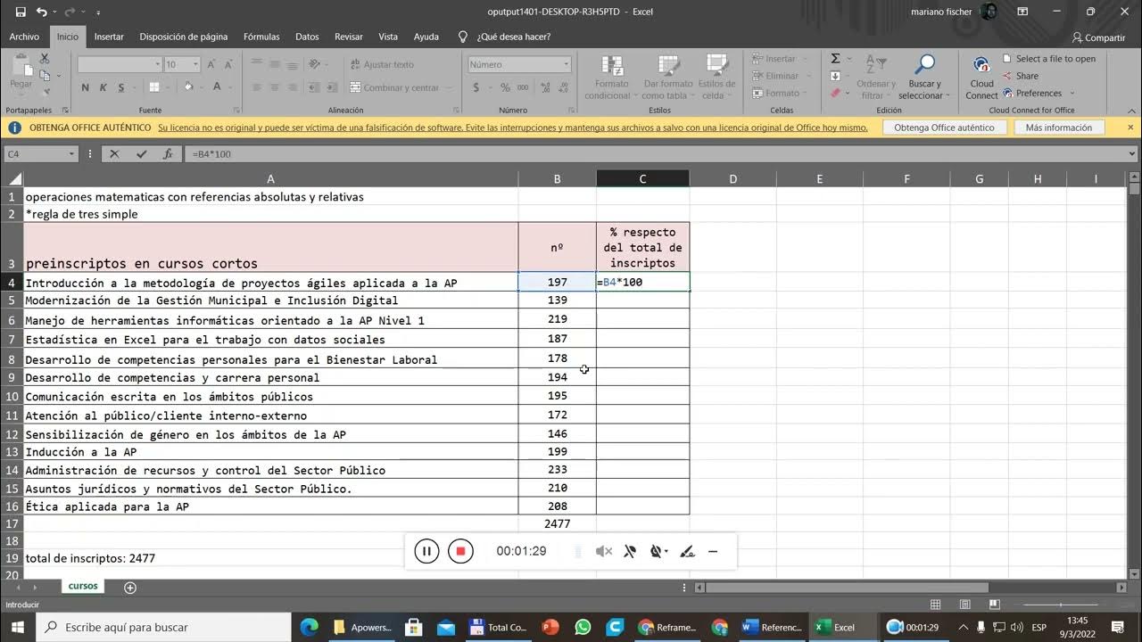 Hacer regla de 3 simple en columnas de Excel - YouTube