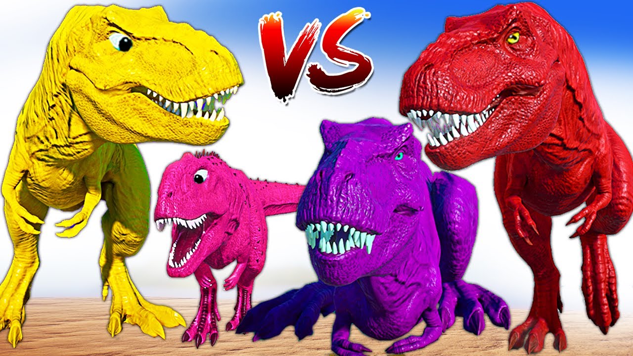 Batman Giganotosaurus Vs YELLOW T-REX Pink I-REX Godzilla Jurassic ...