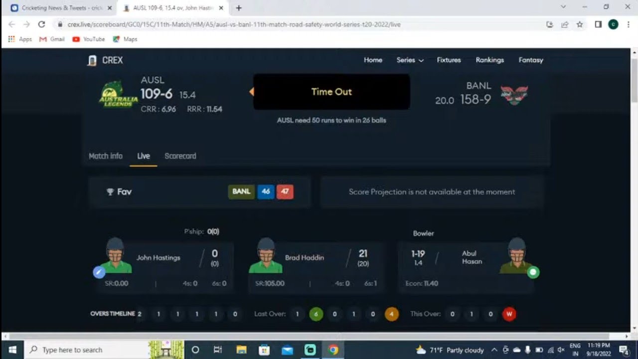Australia Legend Vs Bangladesh Legend Live Score Card - YouTube