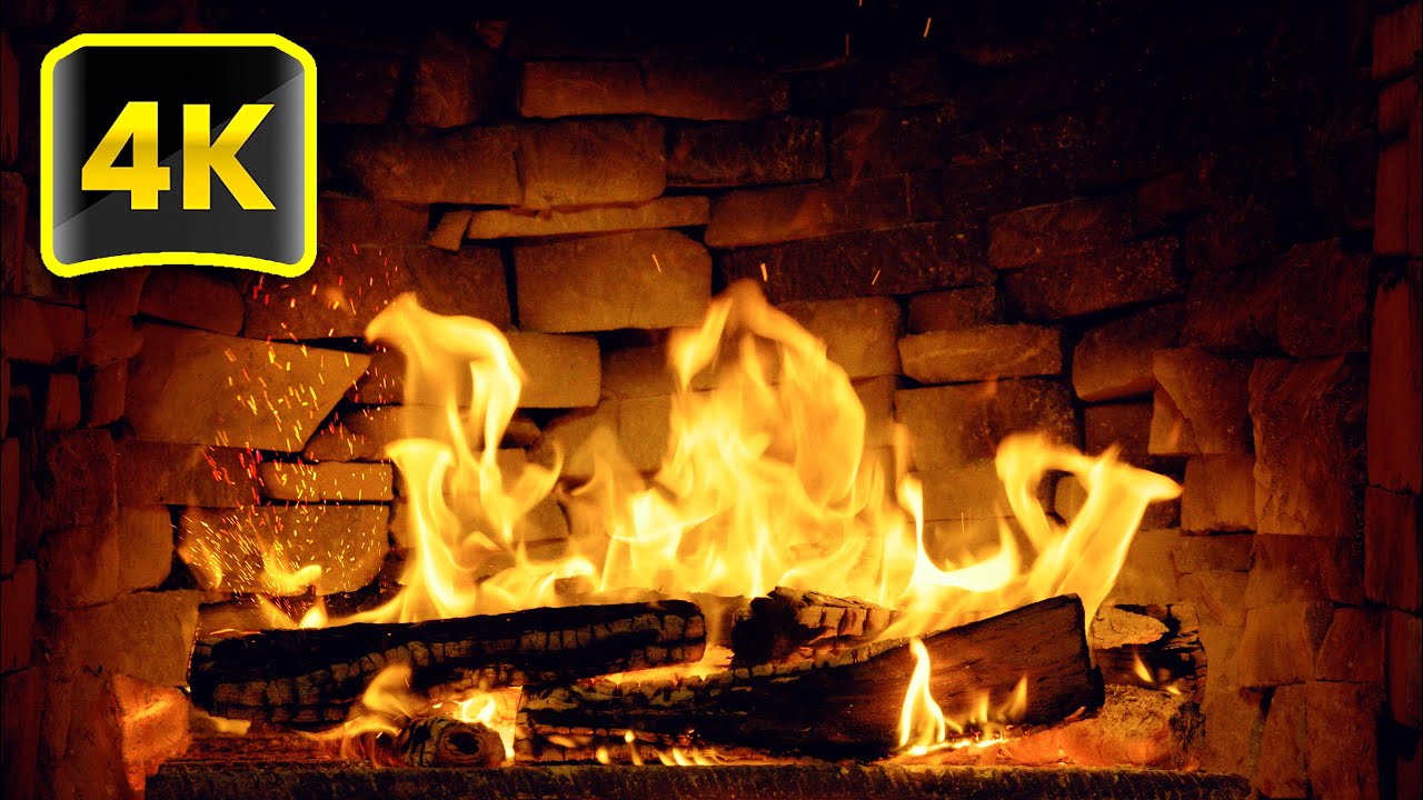 🔥 4K Real Fireplace Ambience 🔥 Fireplace with Burning Logs and ...