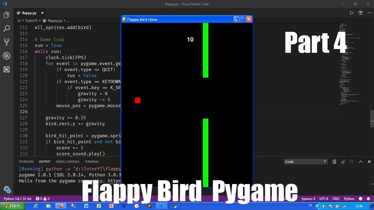 Tutorial Flappy Bird Dengan Python Dan Pygame Part 4 Menambahkan Pipa Youtube 1486