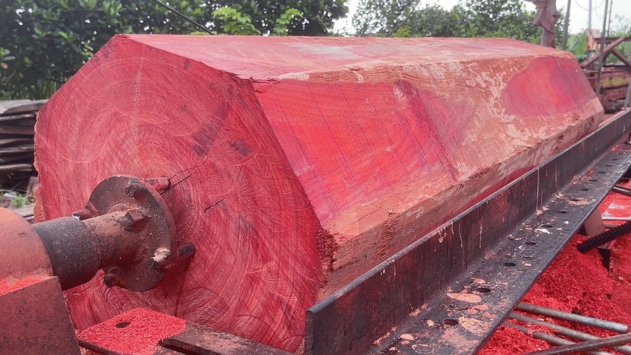 Woodturning Factory. Processing a Giant Red Log on a Lathe //Incredible ...