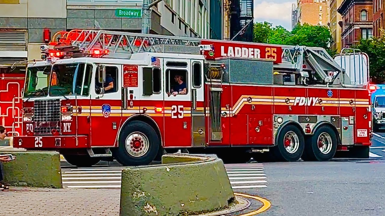 FDNY LADDER 25 RESPONDING ON BROADWAY ON THE UPPER WEST SIDE AREA OF ...