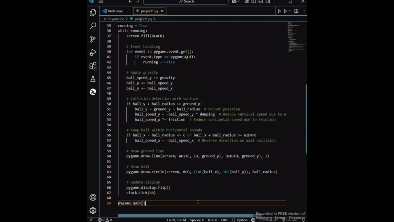 Project 2. bouncing Ball using Gravity| python project| physics applied - YouTube
