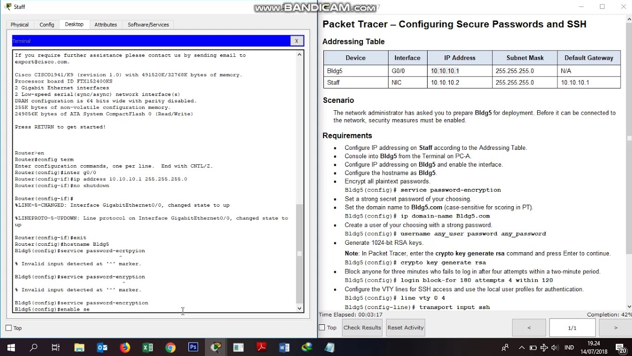 11 2 4 5 Packet Tracer Configuring Passwords And Ssh Youtube