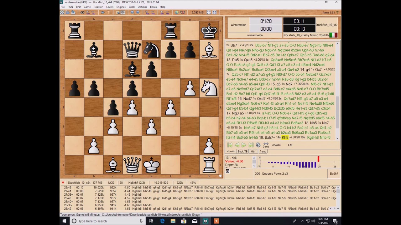 Beat stockfish_10_x64 on windows 10 in 25 moves - YouTube