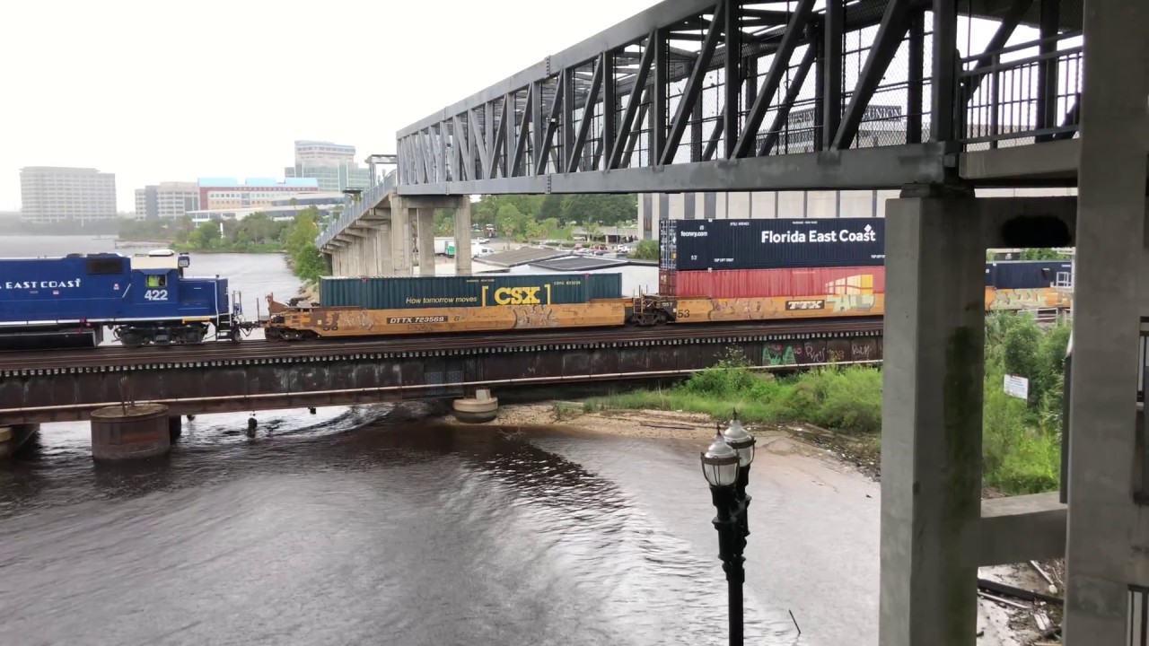 FEC Intermodal Freight Train Transfer Job Over The FEC Bascule Bridge ...