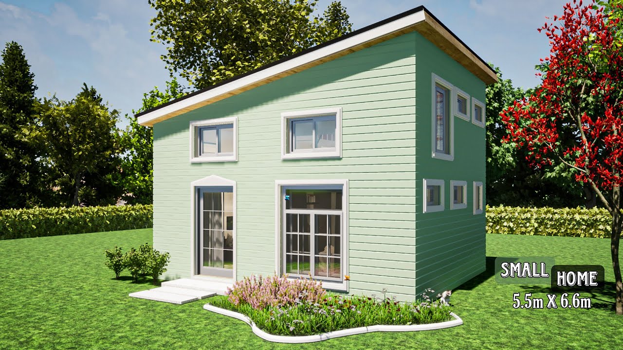 Small Living ||5.5m x 6.6m Tiny Home || 2Bedroom Modern Design - YouTube