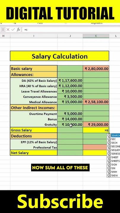 Mastering Salary Calculation in Excel: Basic Salary, Allowances & Deductions @digitaltutorial425 ...