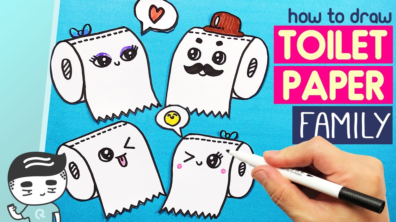 How to draw a TOILET PAPER FAMILY super cute, easy & fun step by step ...