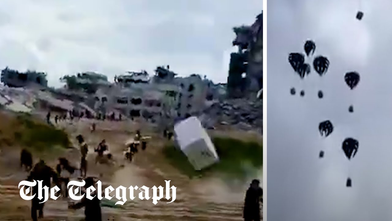 Airdropped aid packages kill five in Gaza - YouTube
