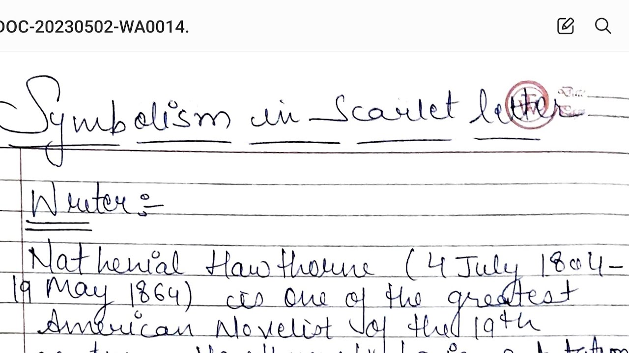 Symbolism in the scarlet letter by Nathaniel Hawthorne, handwritten ...
