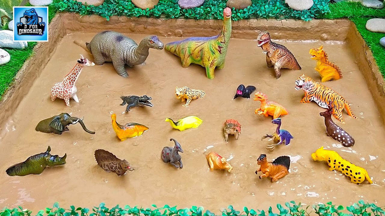 Prehistoric Dinosaurs & Wild Zoo Jungle Animals Stuck in Mud | D for ...