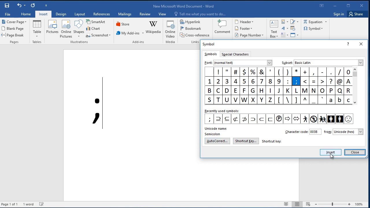 How To Type Semicolon In Word Youtube