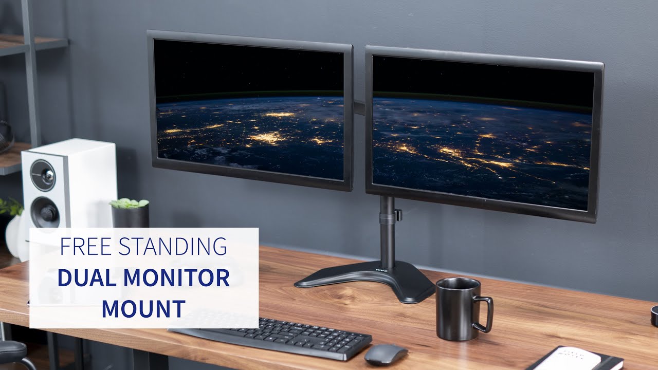 STAND-V002F Dual Monitor Desk Stand for up to 27" Screens by VIVO - YouTube