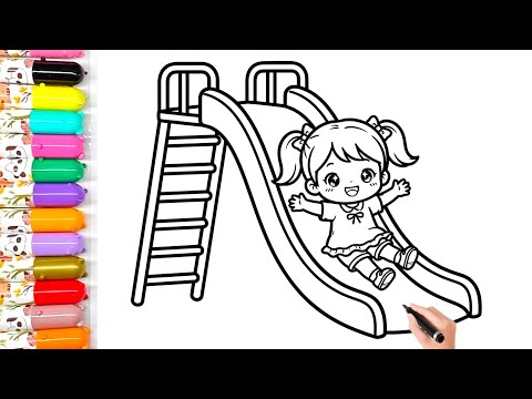 🎀 Cute Girl Sliding on Slide 🛝👧 | Easy Drawing for Kids & Toddlers 🎨 | Step by Step Drawing