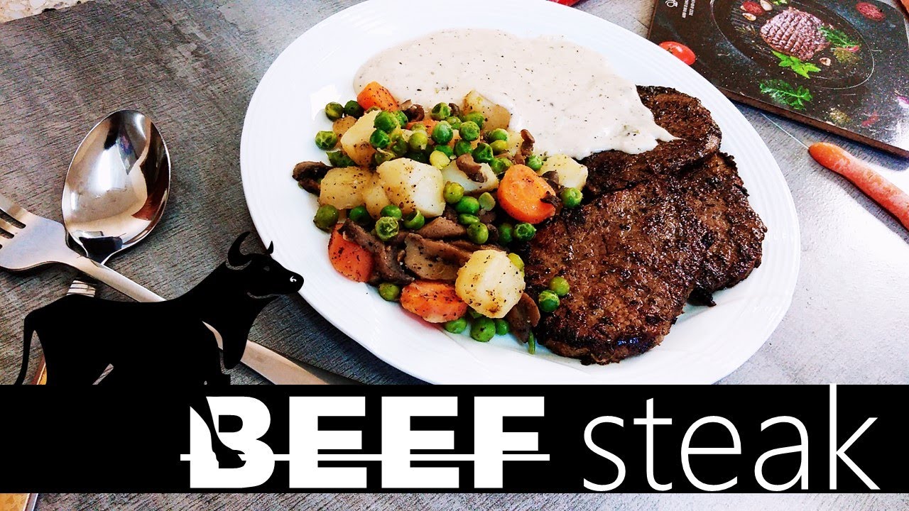 BEEF STEAK WITH WHITE SAUCE & VEGETABLES BY SEASONING WITH SPICES ...