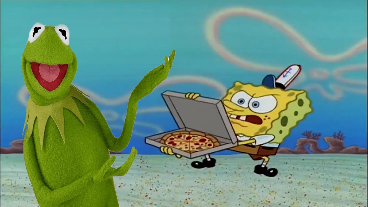 Kermit the frog trying to get a pizza from spongebob - YouTube