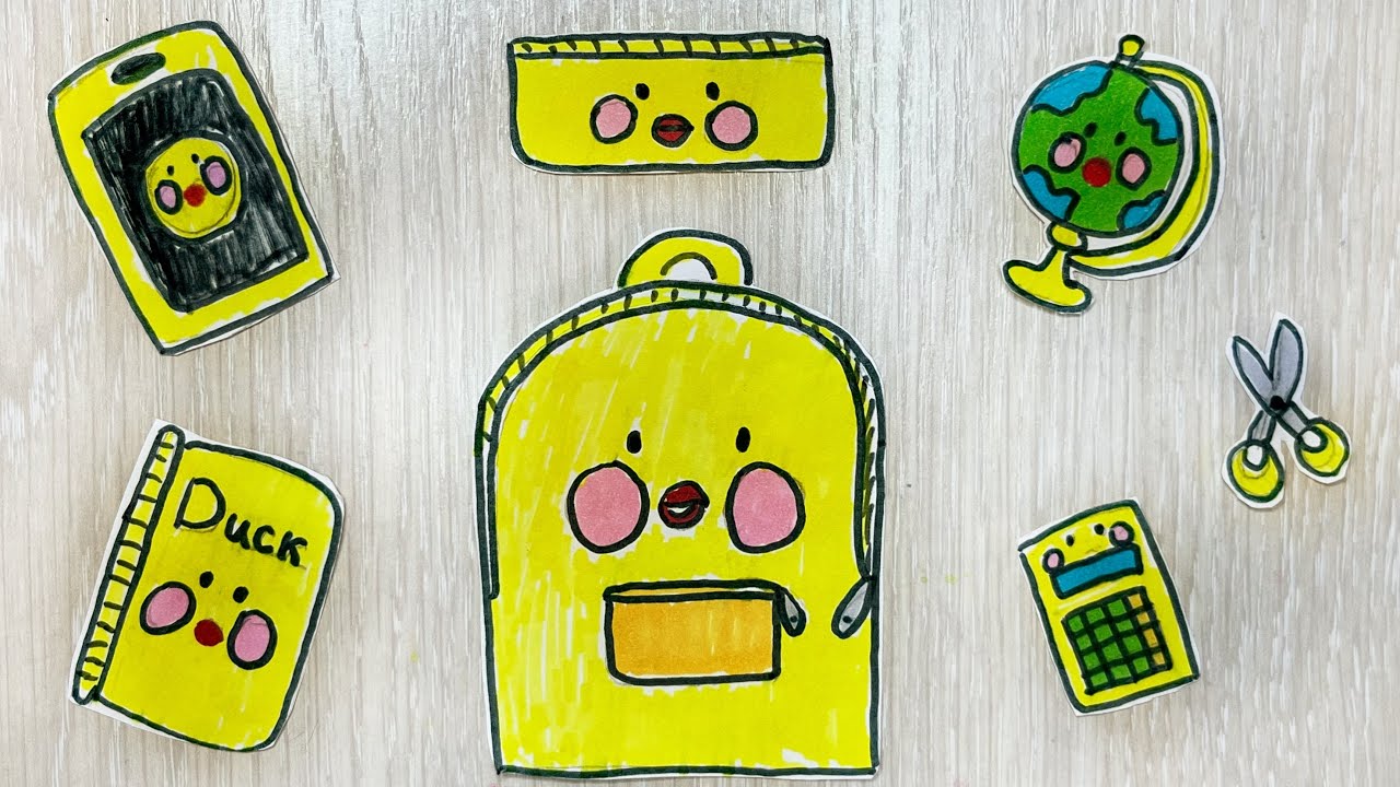 [💸Paperdiy💸] Duck School Backpack &stationery tutorial Unboxing. 학교가방 및 ...