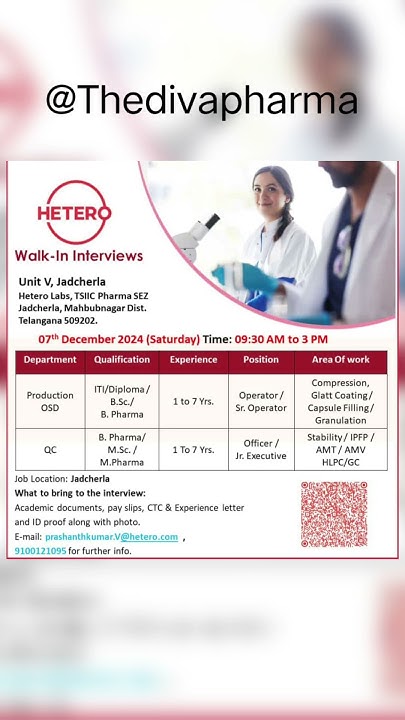 HETERO walk in interview for OSD and QC dept - YouTube