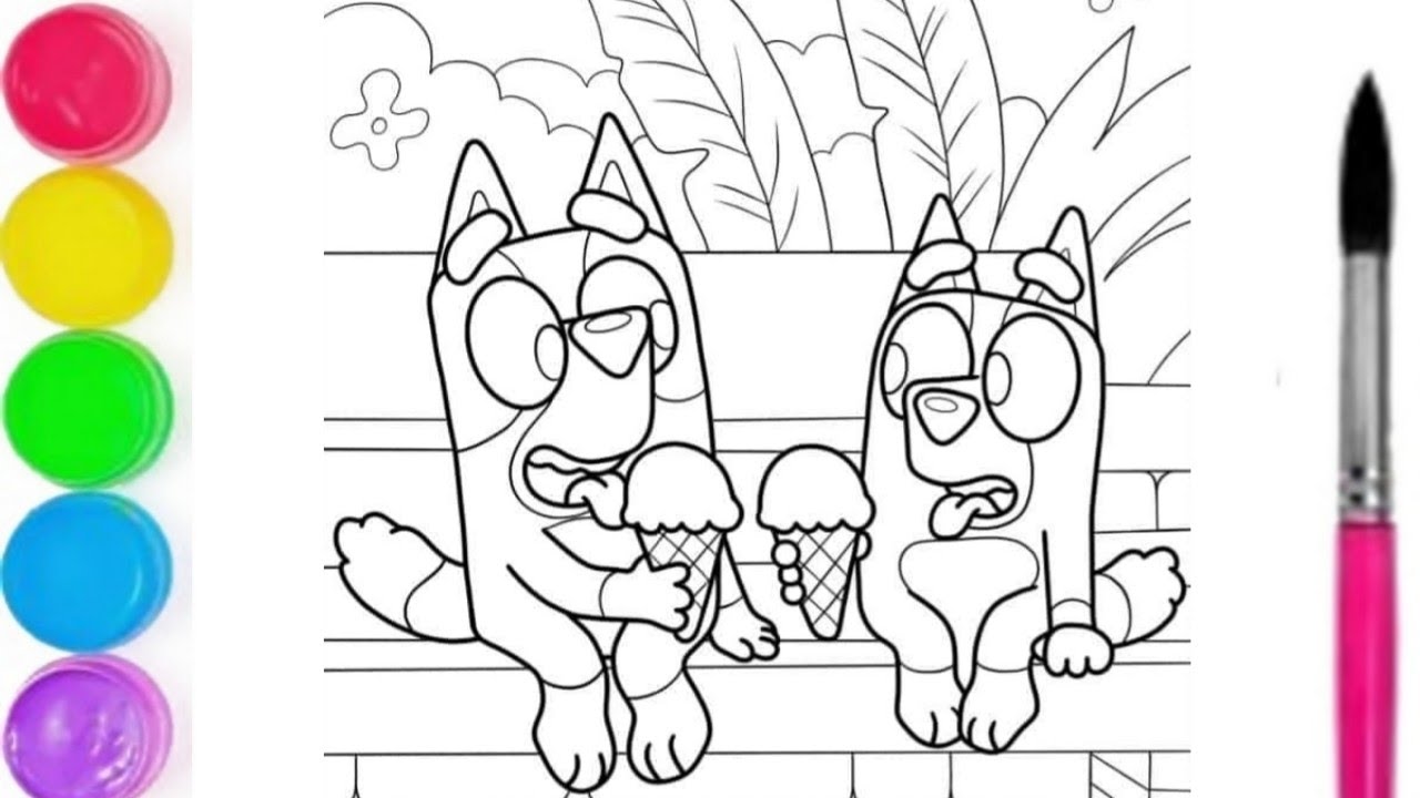 How to Draw Bluey and Bingo eating ice-cream||Colouring||Drawing||Easy ...