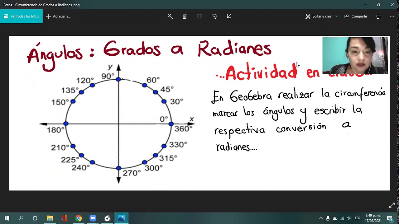 Construcción de la Circunferencia en GeoGebra de grados a Radianes ...