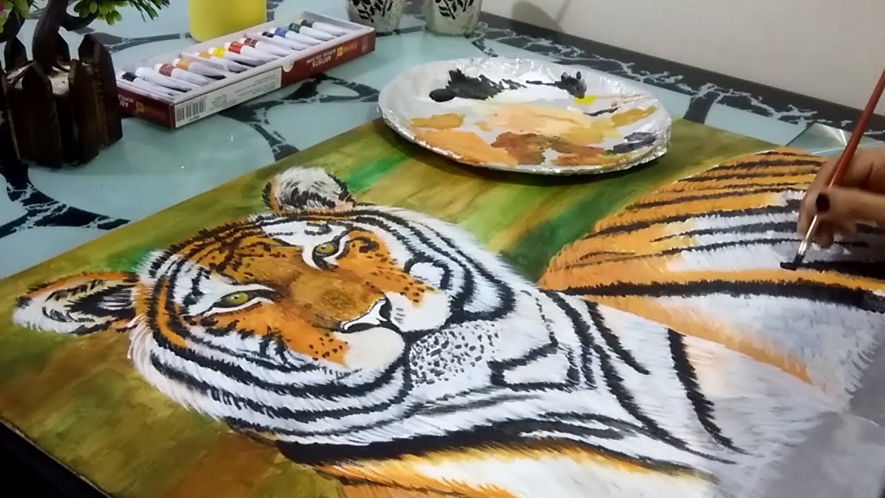 Tiger Painting Tutorial (Part 2 of 3) using Acrylic Colors on Canvas ...