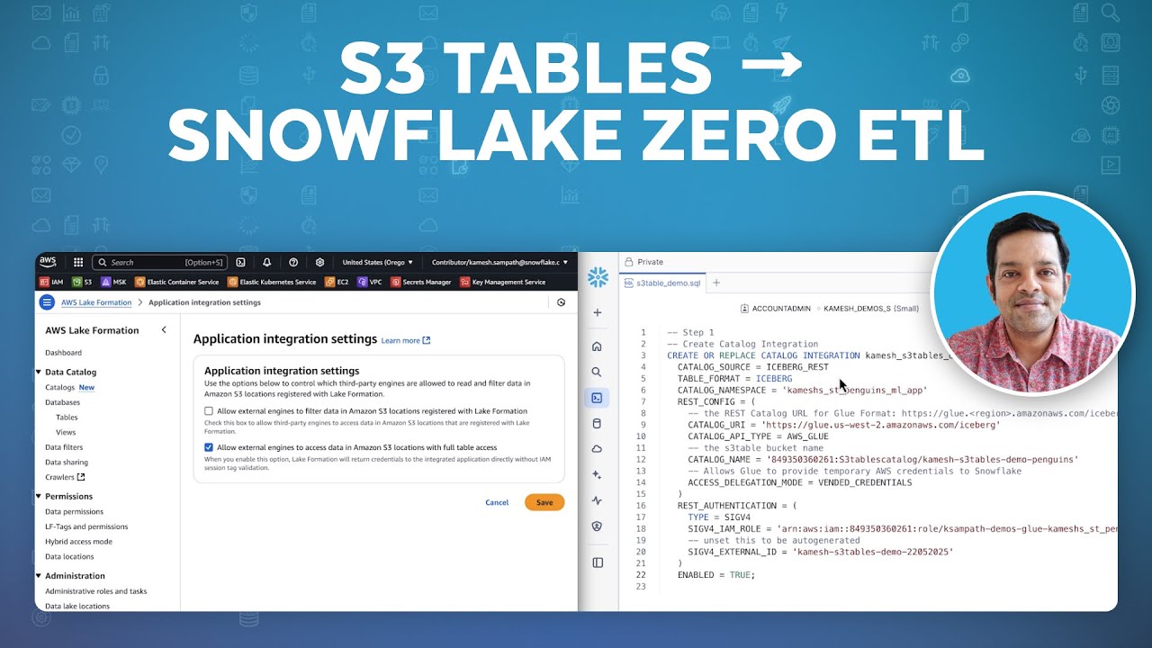 AWS S3 Tables To Snowflake Using Zero-ETL Iceberg Integration - YouTube