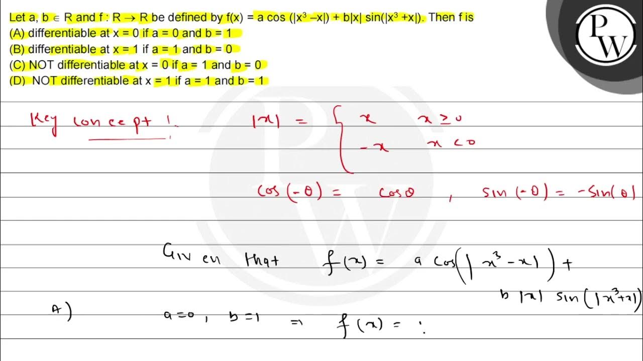 Let \( a, b \in R \) and \( f: R \rightarrow R \) be defined by \( ... - YouTube