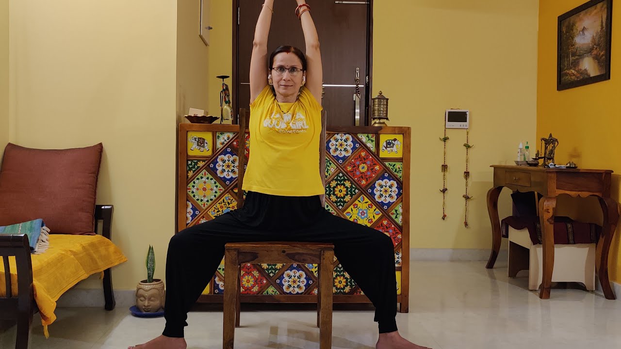 Yoga using chair as a prop - YouTube