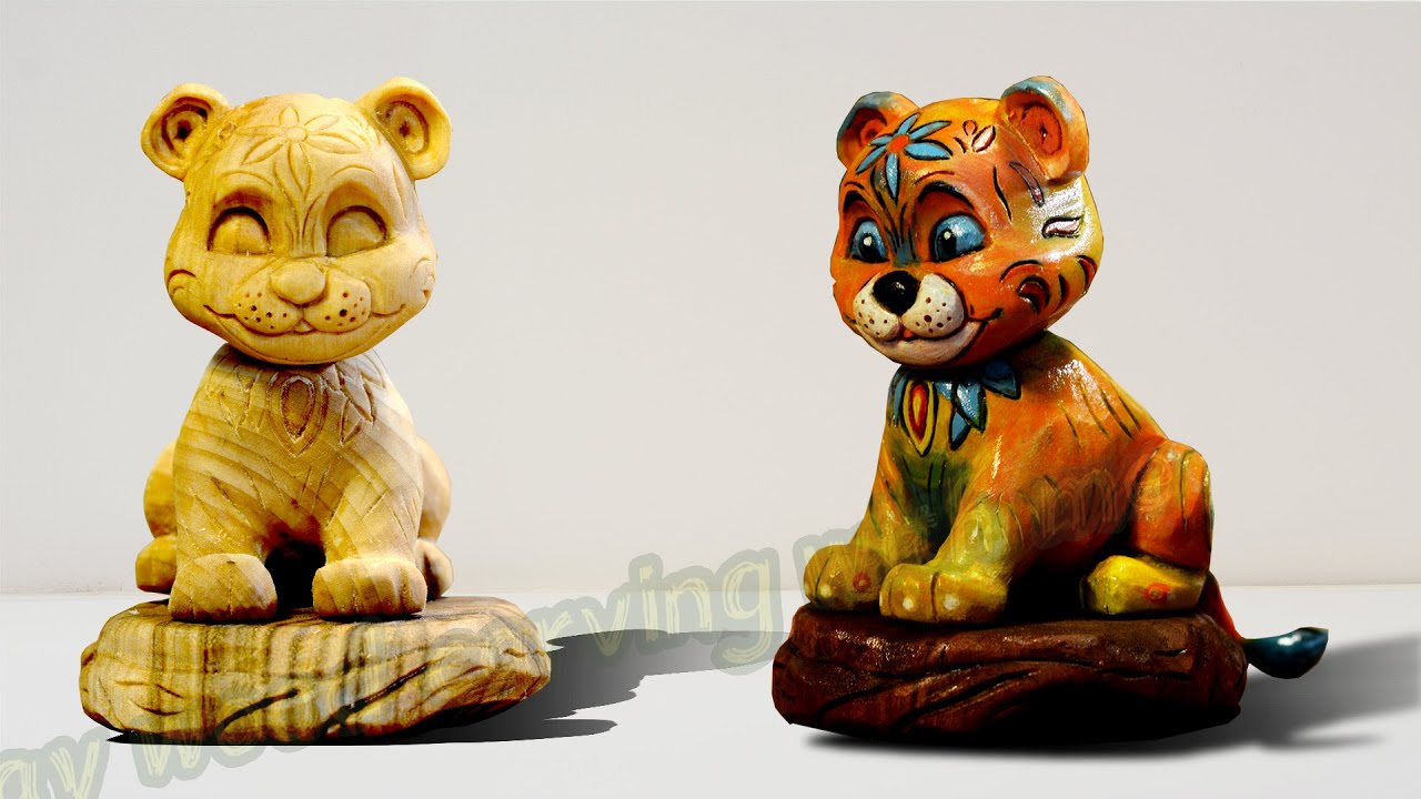 Wood carving cartoon lion - YouTube