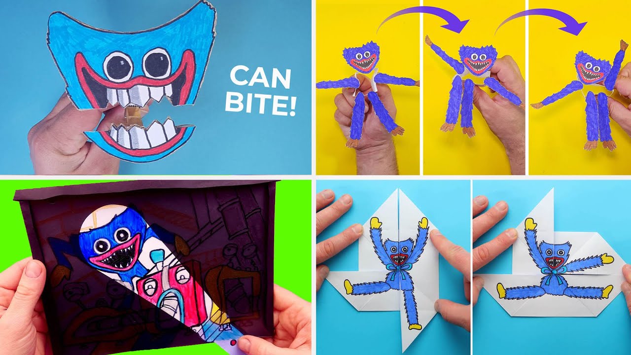 5 Easy paper crafts with HUGGY WUGGY. FUNNY DRAWING and ORIGAMI. ARTS ...