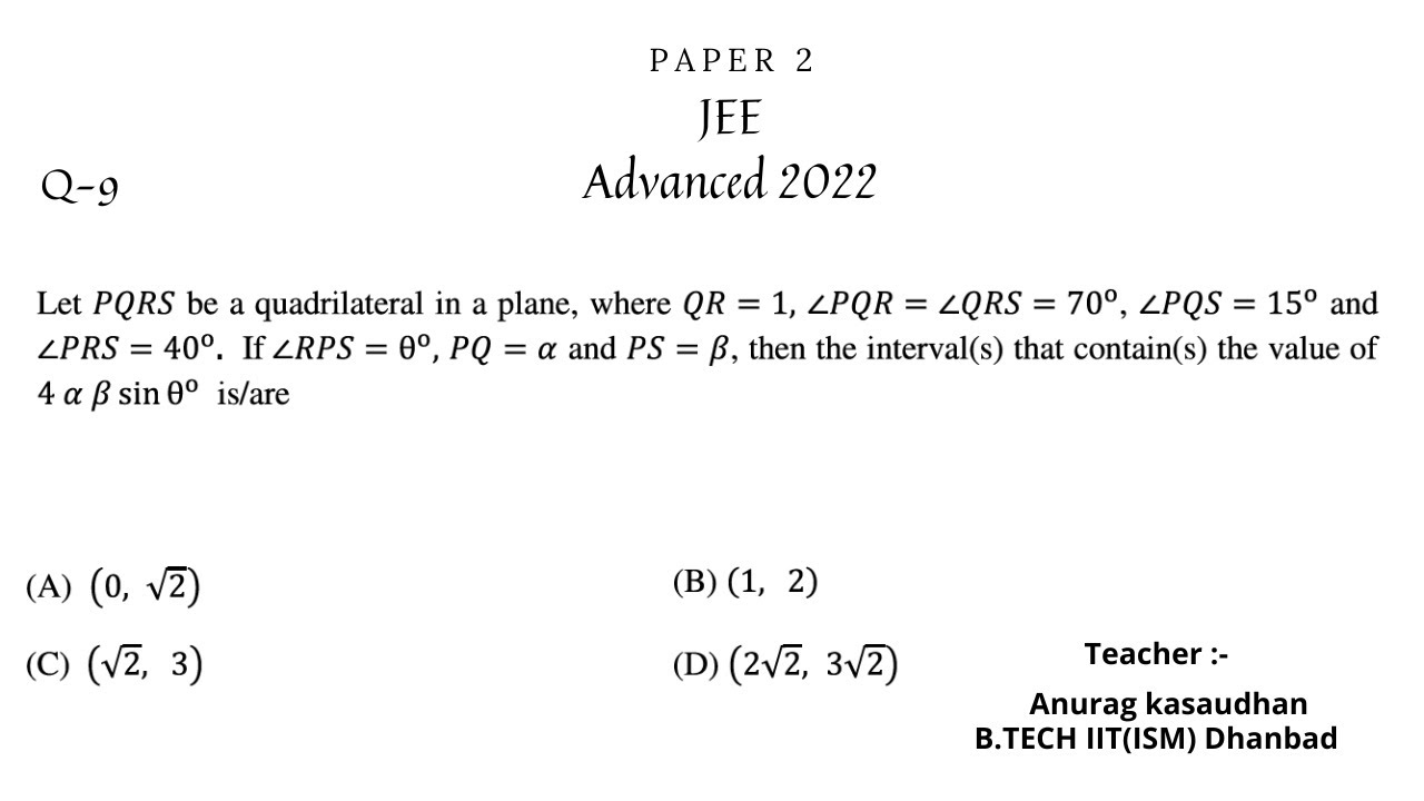 JEE Advanced 2022 Math Paper 2 (Q 9) solution | IIT JEE Maths | # ...