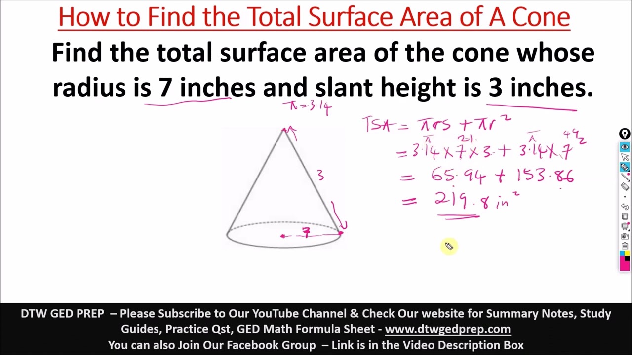 How to find the Surface Area of A Cone - GED Math Test Crash Course ...