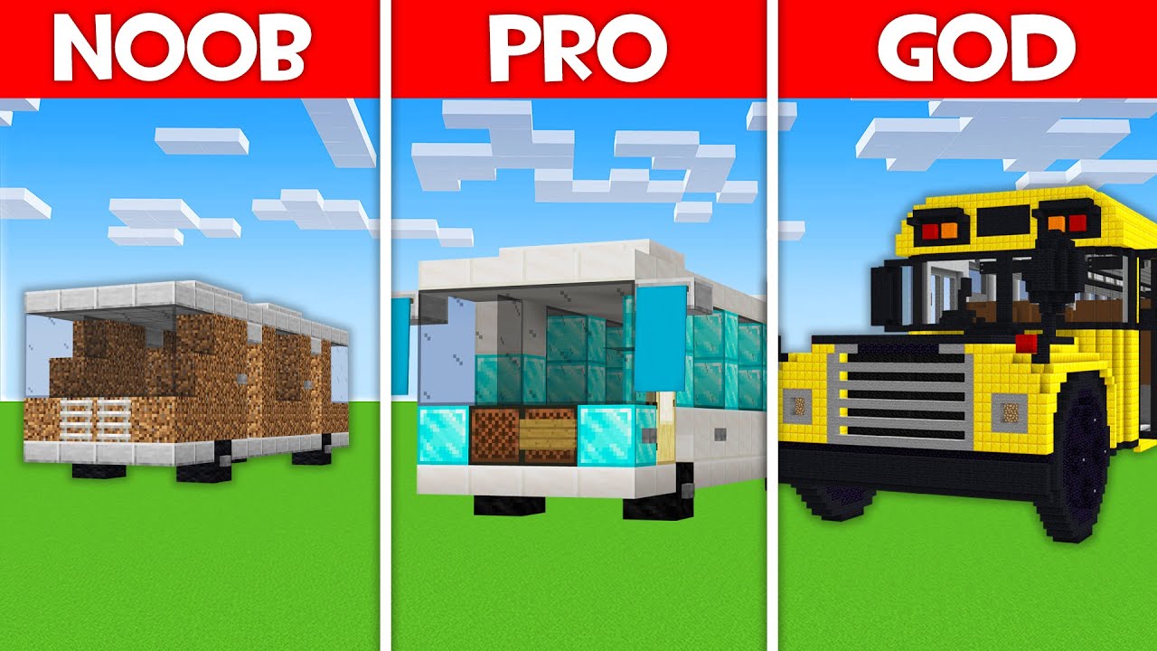 Minecraft Battle: BUS BASE BUILD CHALLENGE - NOOB vs PRO vs HACKER vs ...