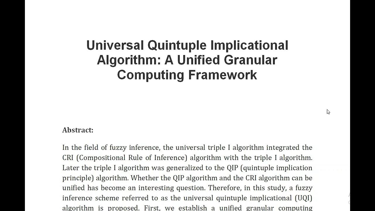 Universal Quintuple Implicational Algorithm A Unified Granular Computing Framework - YouTube
