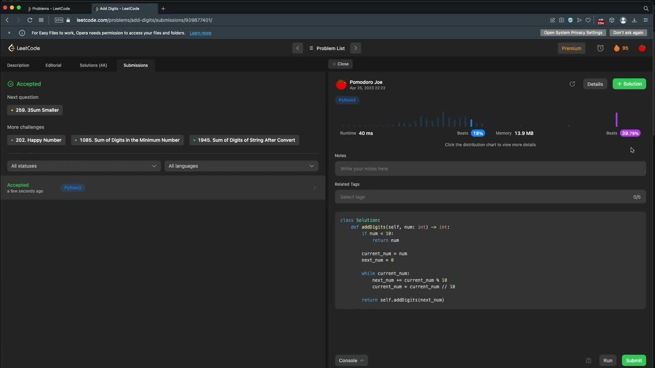 Pomodoro Joe Leetcode 258 Easy Youtube