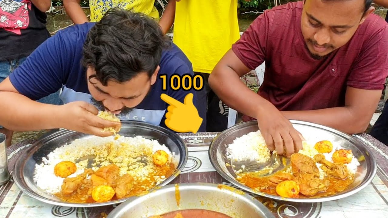 Spicy chicken curry egg curry and rice food challenge eating ...