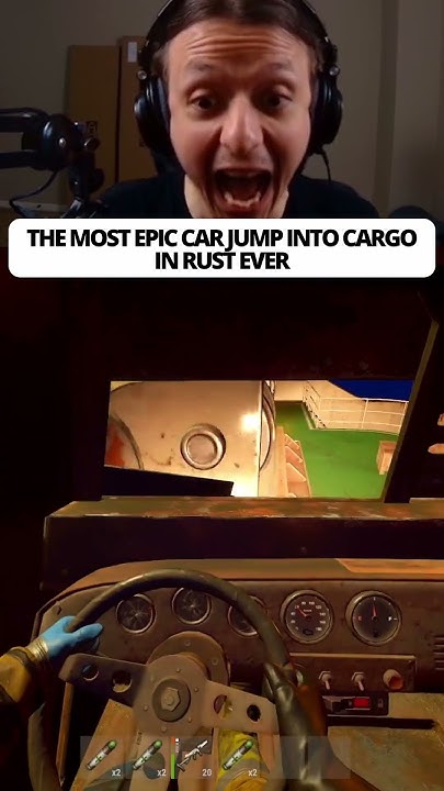 THE MOST EPIC CAR JUMP INTO CARGO IN RUST EVER #rustclips #rust #rustshorts - YouTube