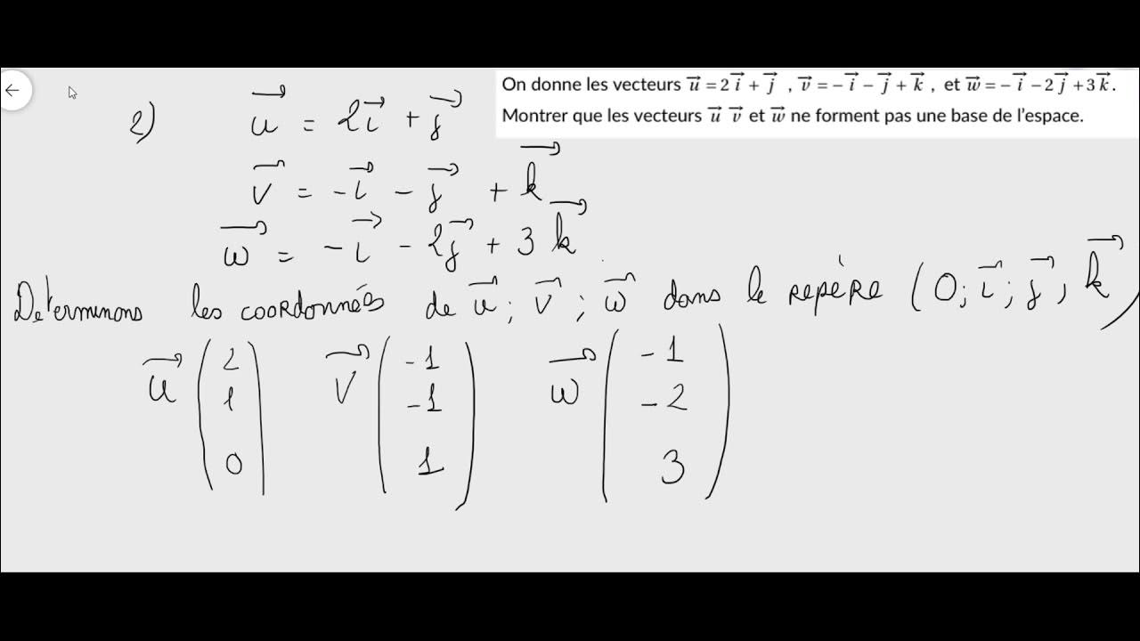 Montrer que trois vecteurs forment une base de l'espace - YouTube
